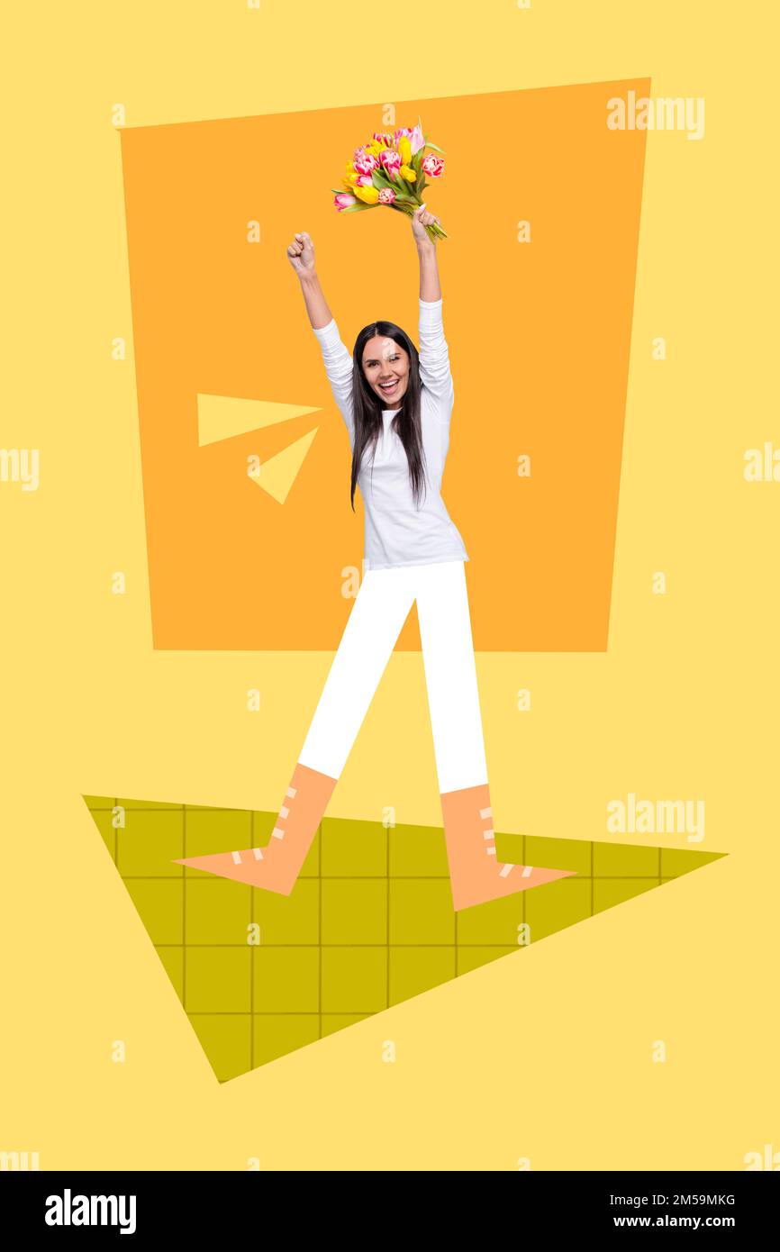 Creative photo 3d collage artwork poster postcard of happy girl ...