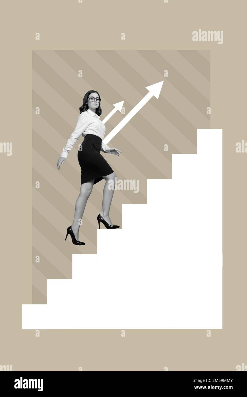 Collage 3d image of pinup pop retro sketch of purposeful lady walking ...