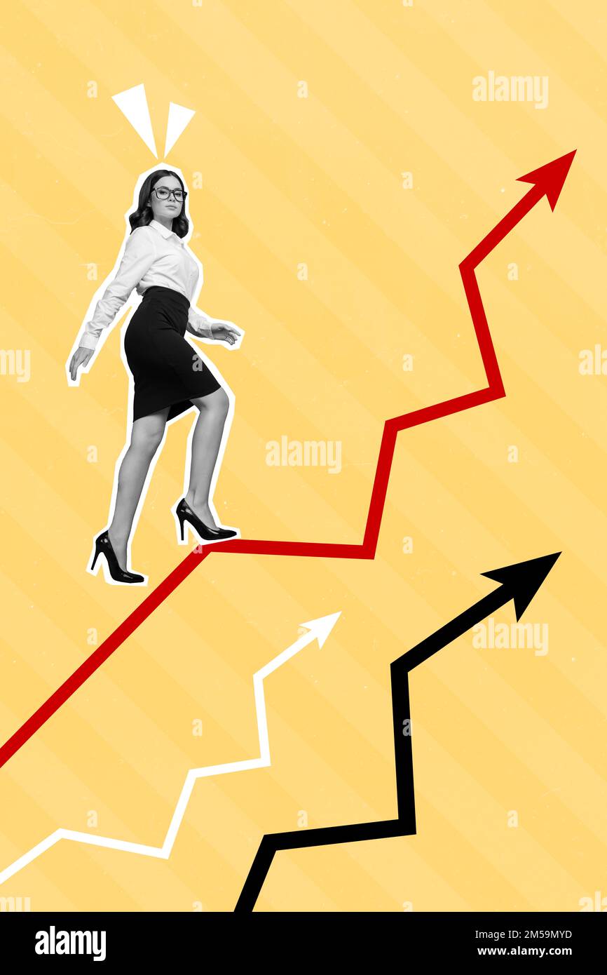 Artwork magazine collage picture of serious purposeful lady walking ...