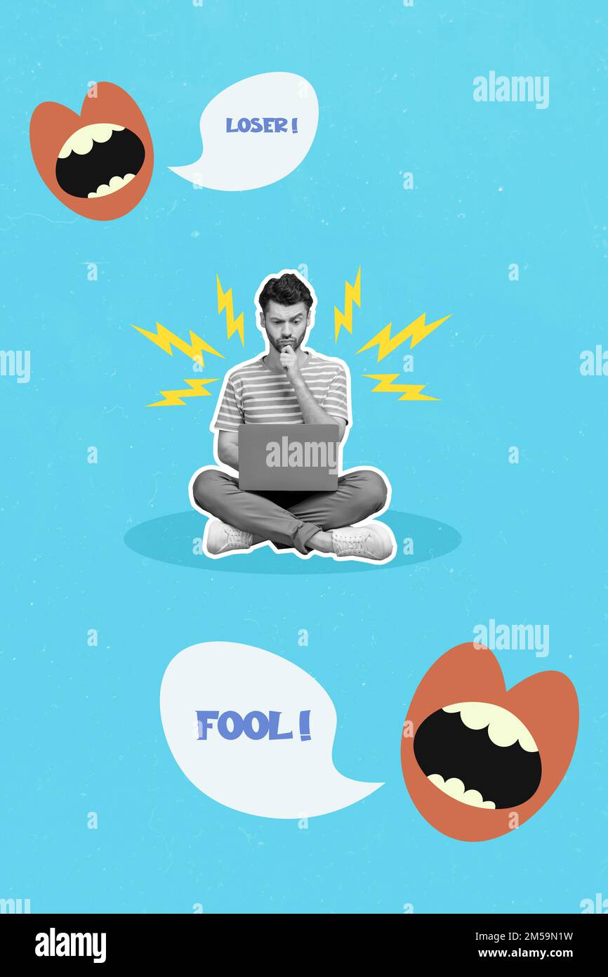 Photo sketch collage graphics artwork picture of depressed guy getting ...