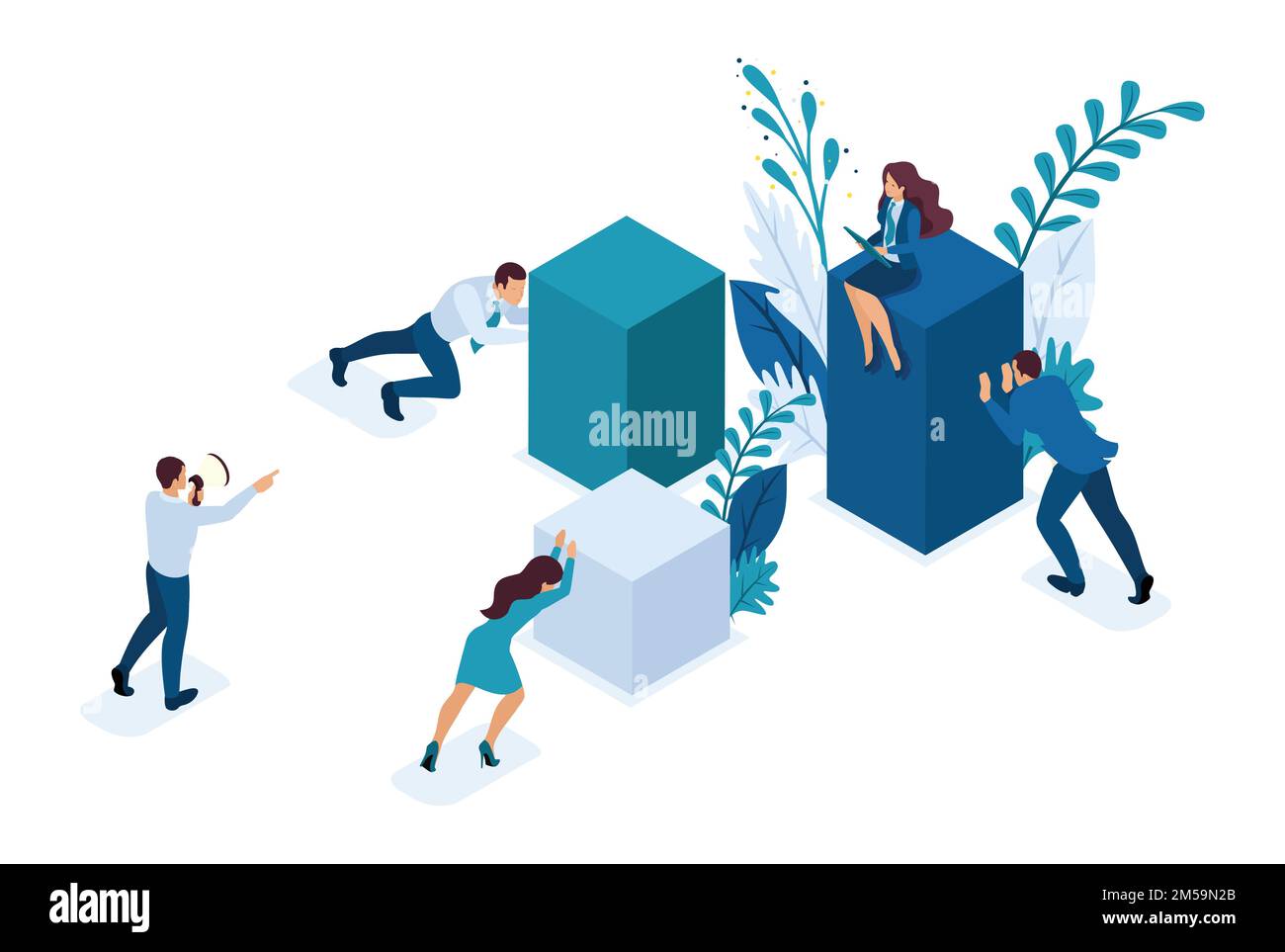 Isometric Employees working together to create a business solution ...