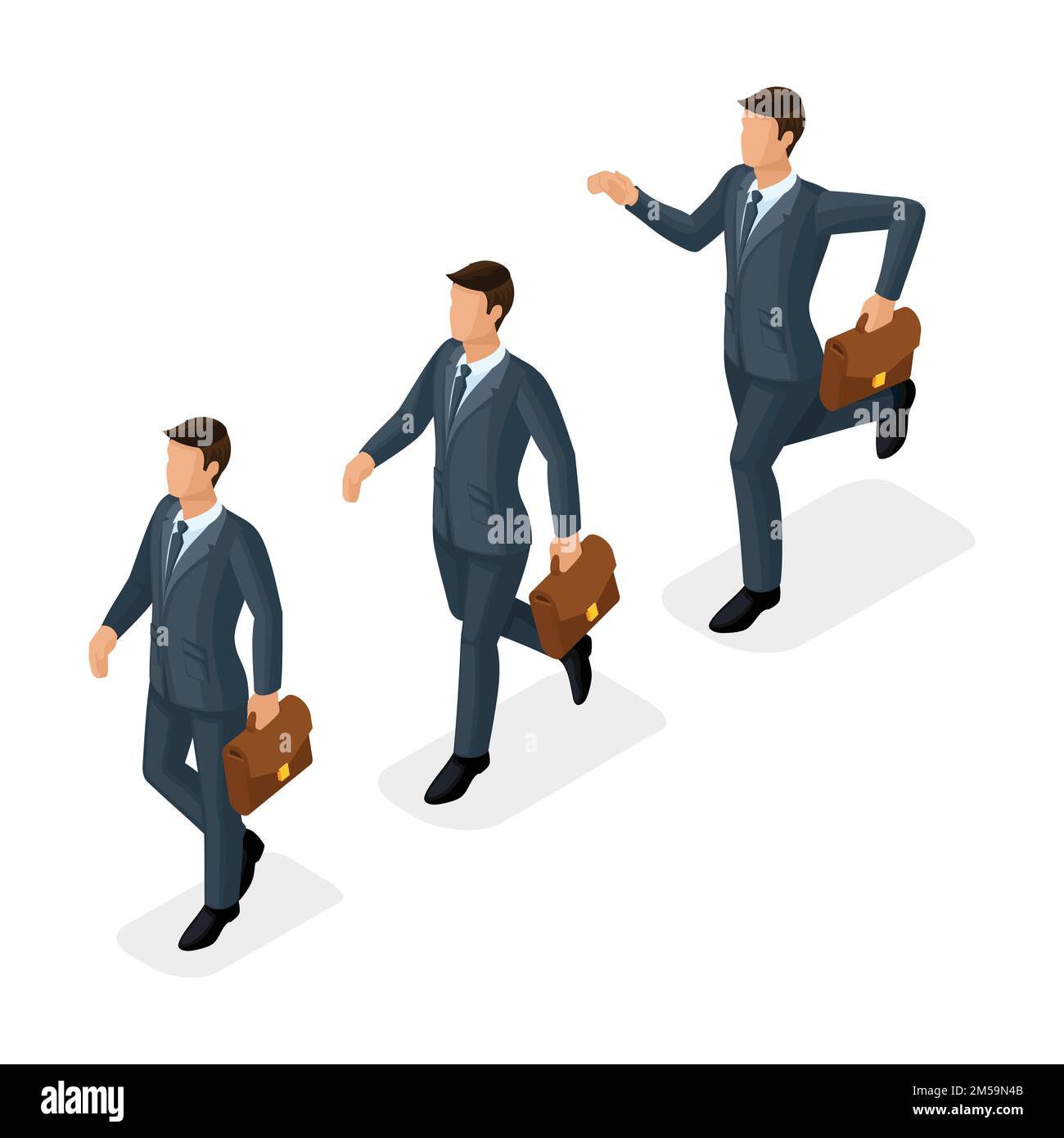 Trendy isometric people, 3d businessmen, movement jogging, fast step ...