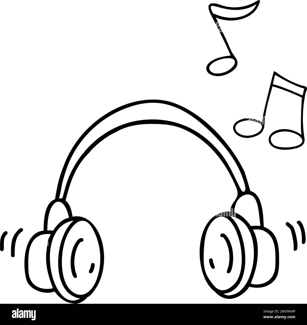 Headphones with music and notes. Vector illustration in doodle style ...