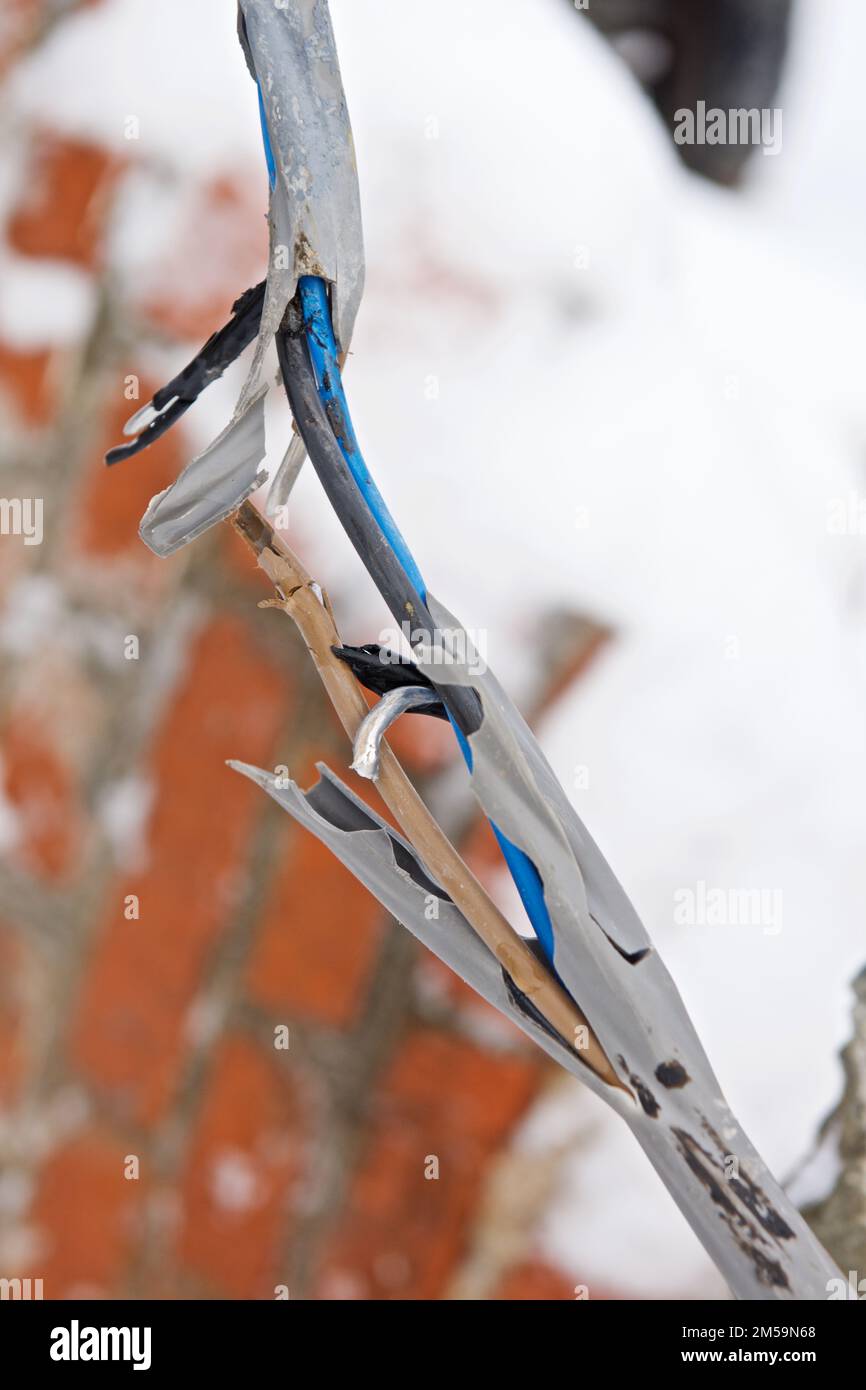 broken wires of Ukraine's power grids after shelling by Russian ...