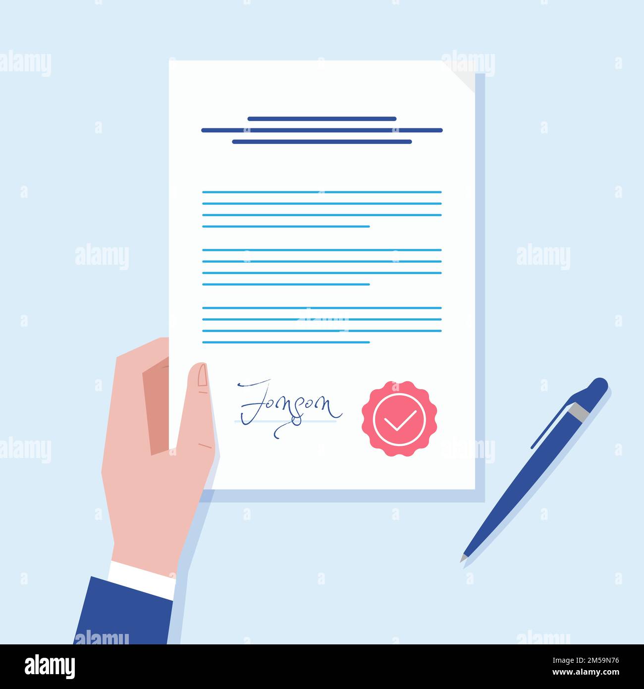 Business Man Hand Holding Contract Agreement Vector Illustration