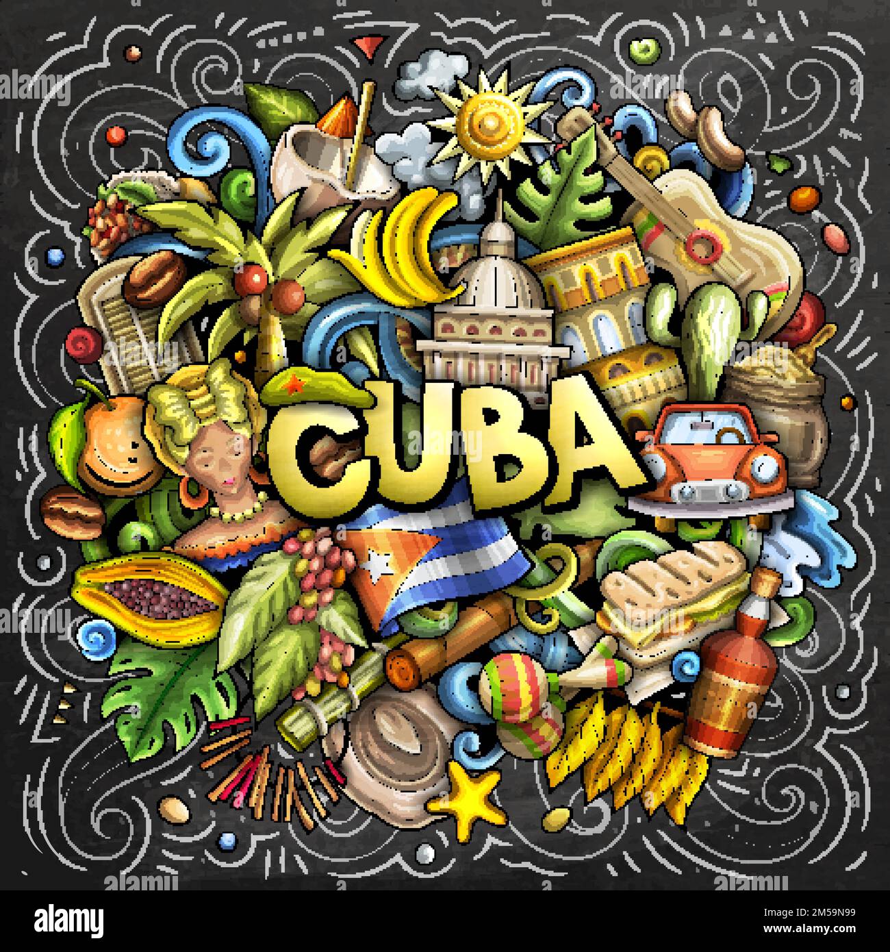 Cuba cartoon doodle illustration. Funny design. Creative vector ...