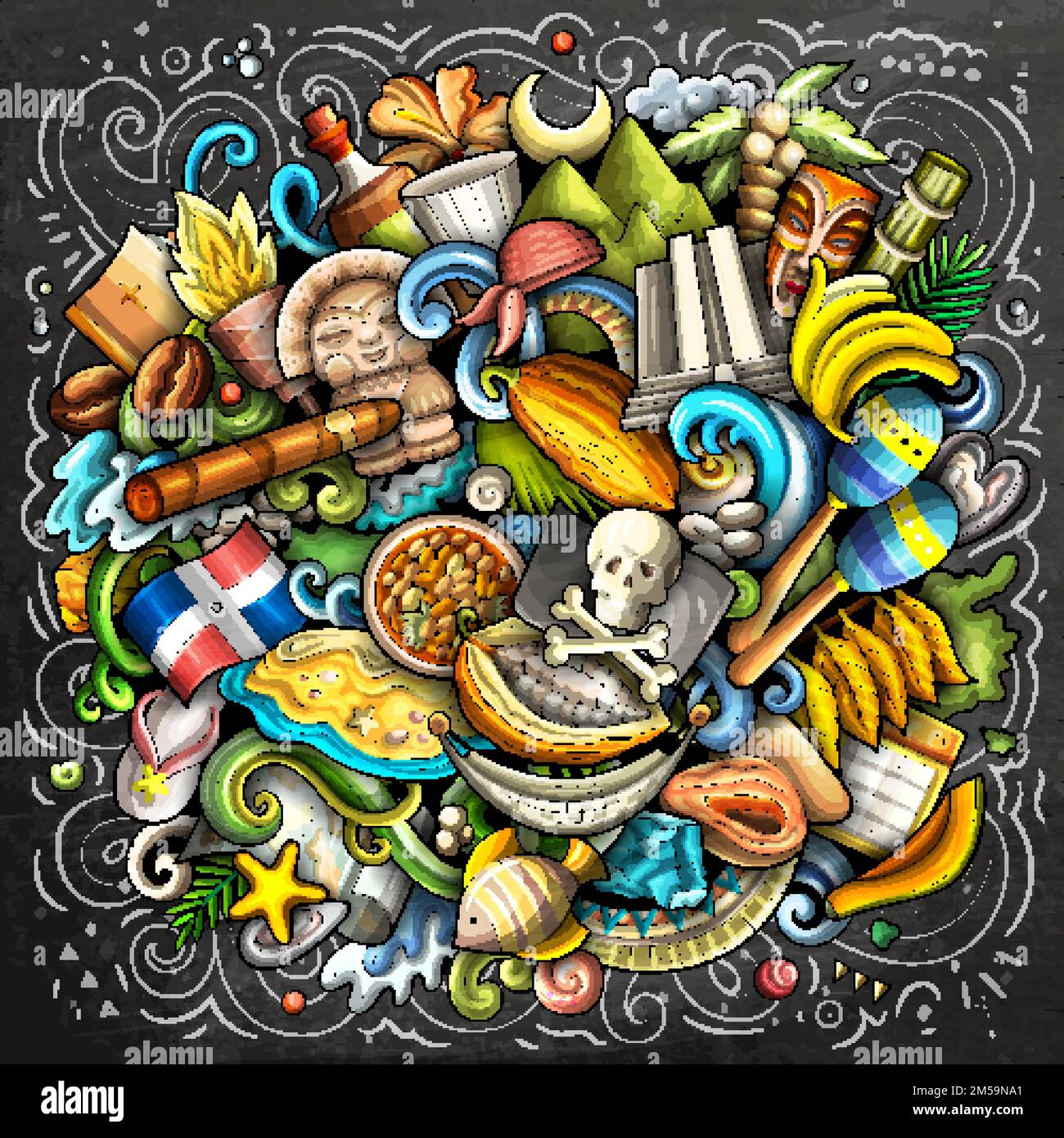 Dominican Republic hand drawn cartoon doodle illustration. Funny local ...