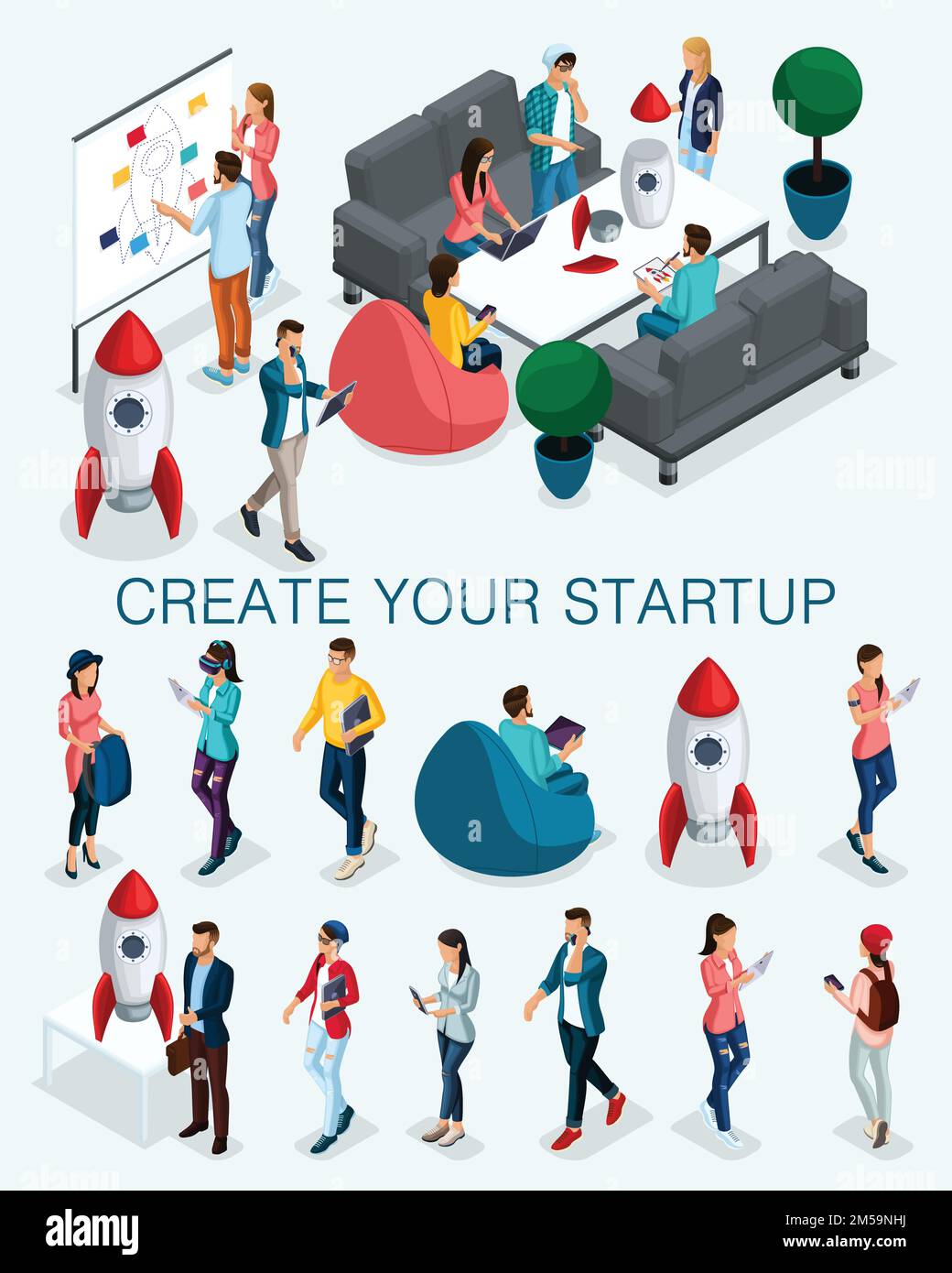 Trendy isometric people, 3d businessman, concept with young people ...