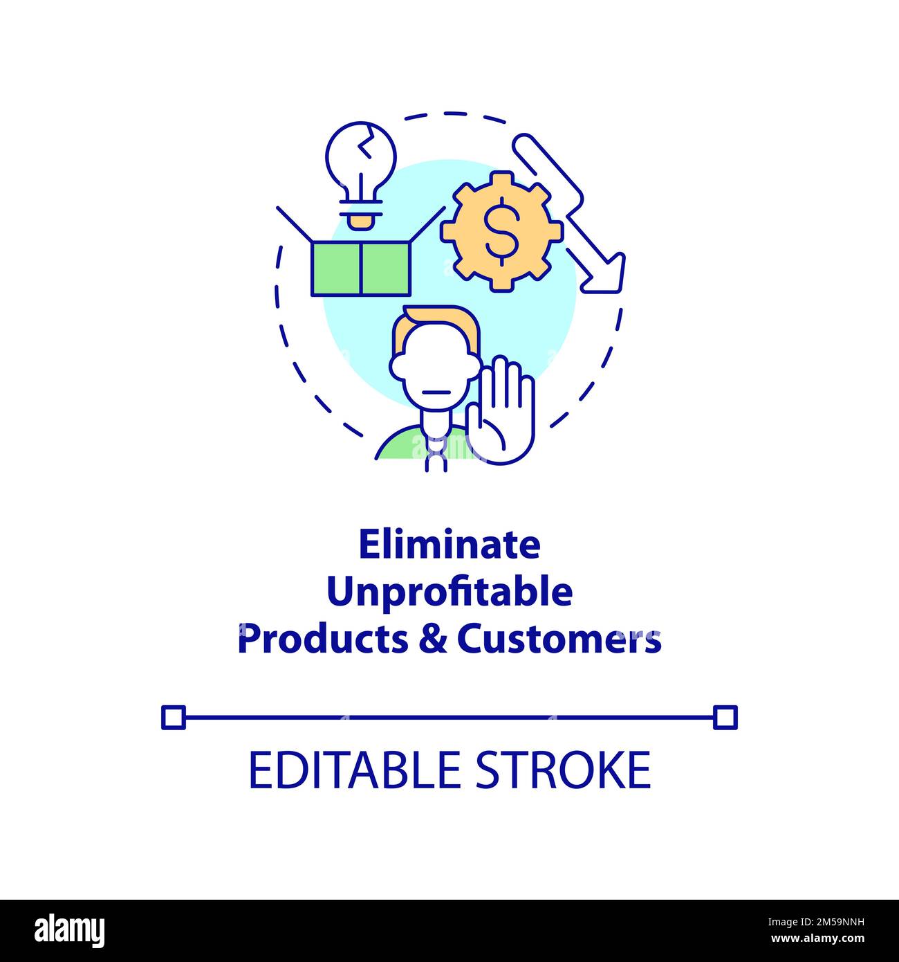 Eliminate unprofitable products and customers concept icon Stock Vector ...