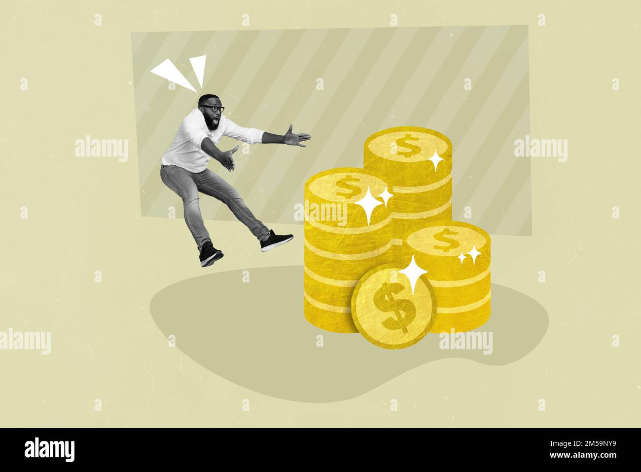 Creative photo 3d collage artwork poster postcard of crazy man win ...