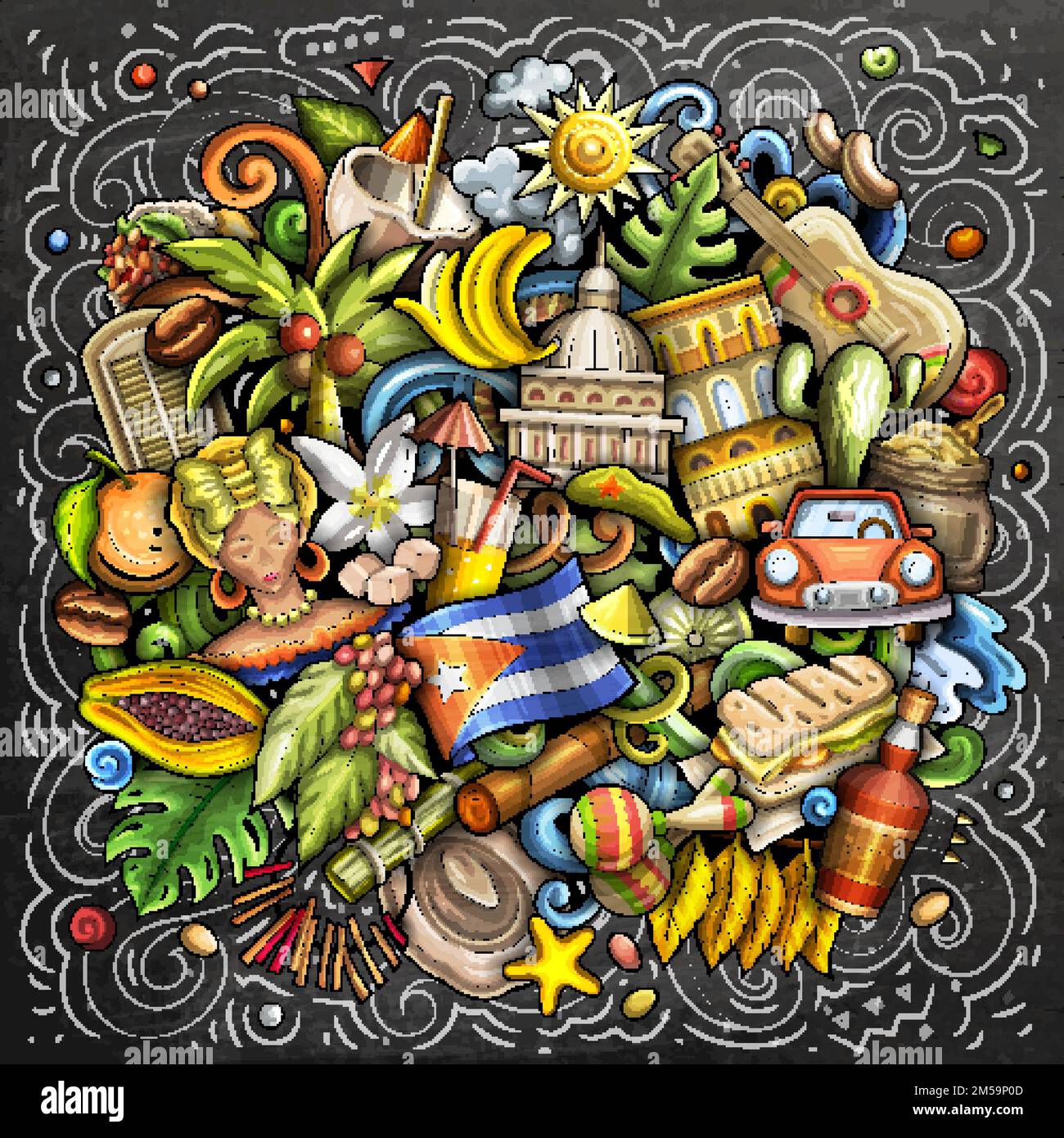 Cuba cartoon doodle illustration. Funny Cuban design Stock Vector Image ...