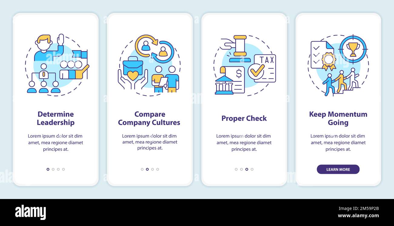 Stages of successful merger onboarding mobile app screen Stock Vector ...
