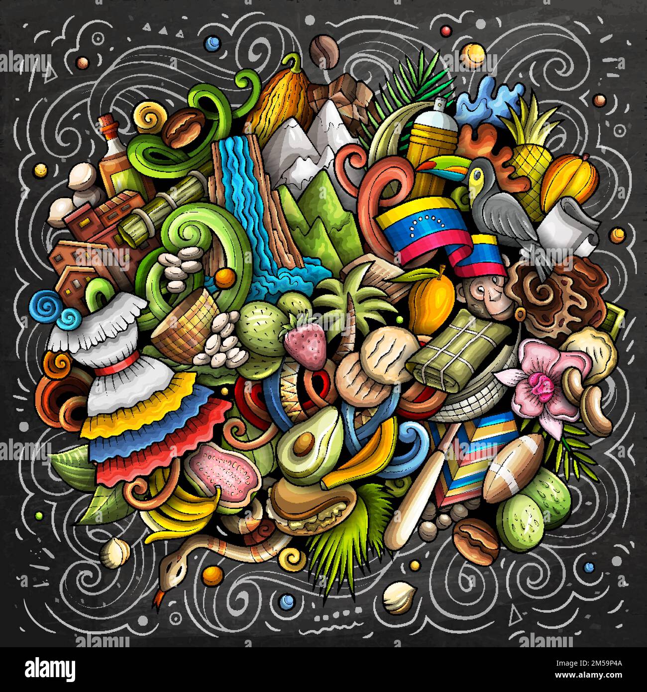 Venezuela cartoon vector doodle chalkboard illustration Stock Vector ...