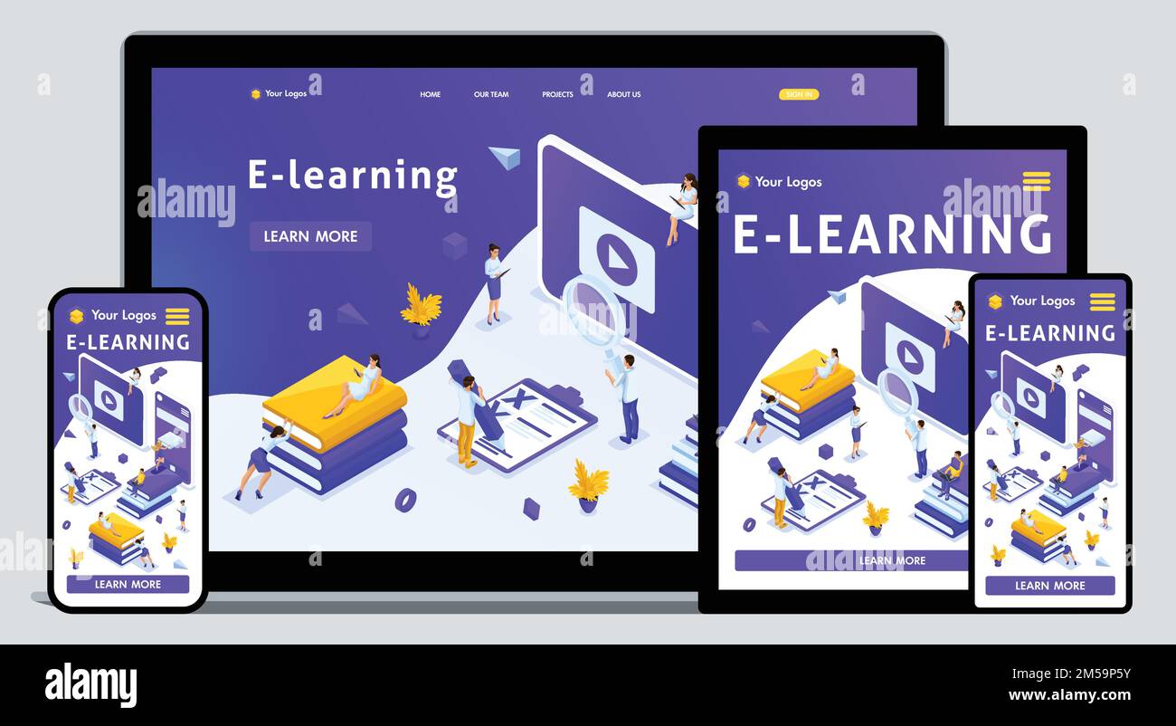 Website Template Landing page Isometric concept library, encyclopedia ...