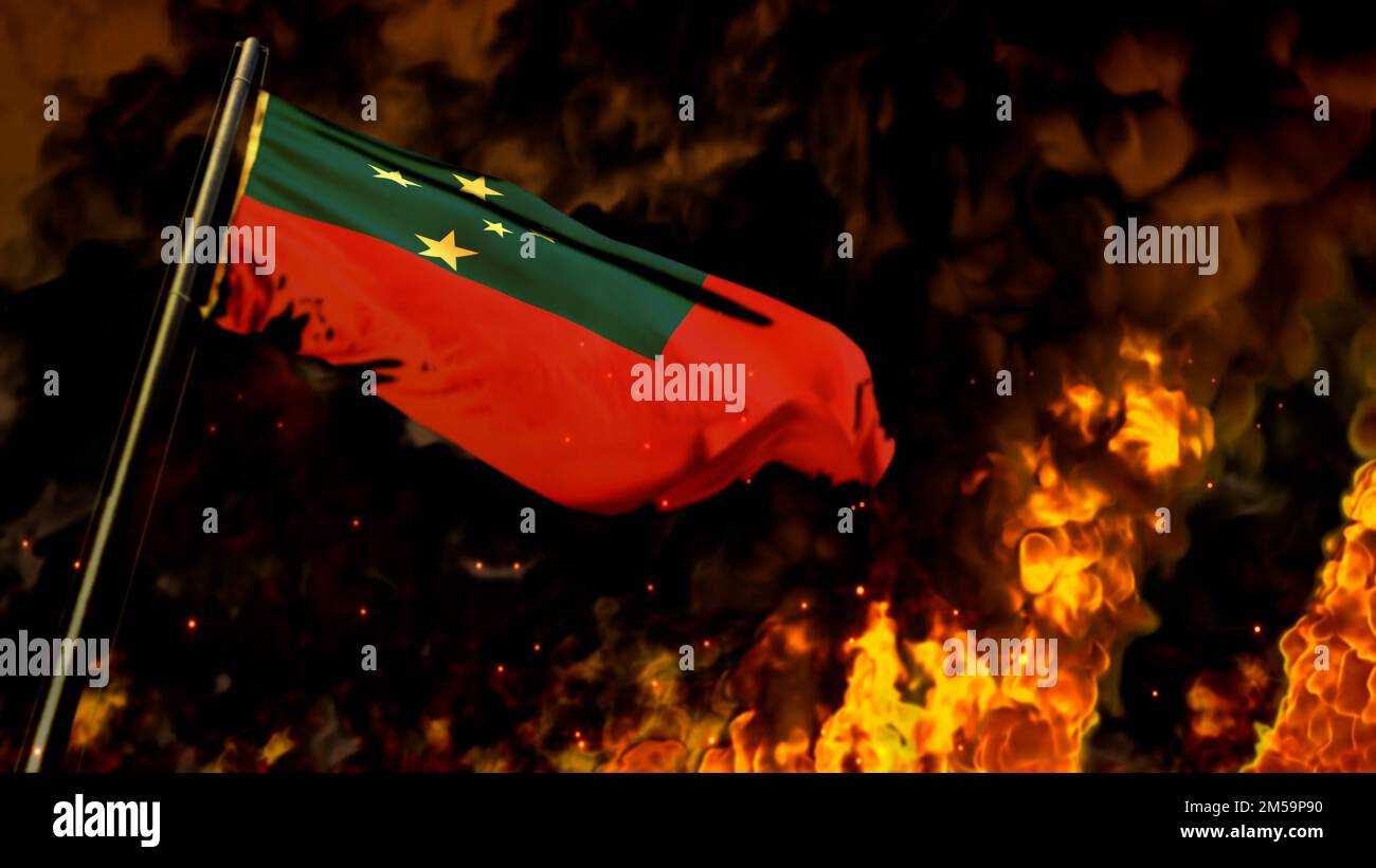flag of Samoa on burning fire bg - hard times concept - abstract 3D ...