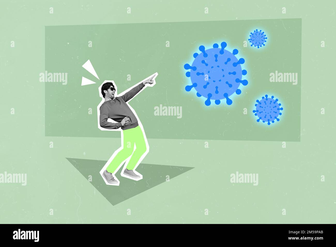 Creative photo 3d collage artwork poster of guy laughing bacteria use ...