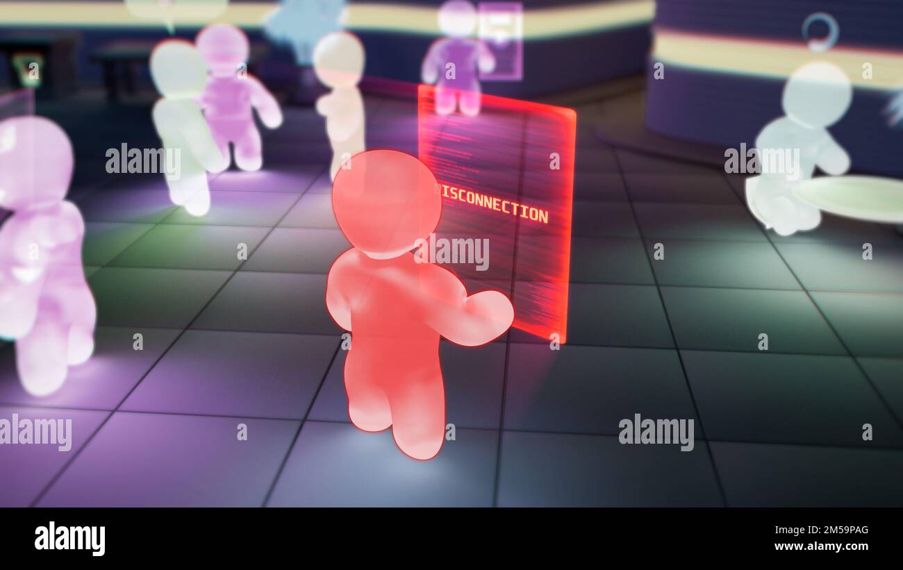 metaverse avatar of person is disconnecting with virtual screen ...
