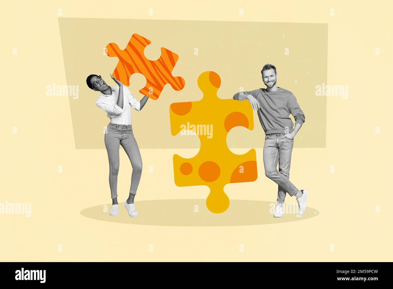 Creative photo 3d collage artwork poster postcard picture of two funny ...