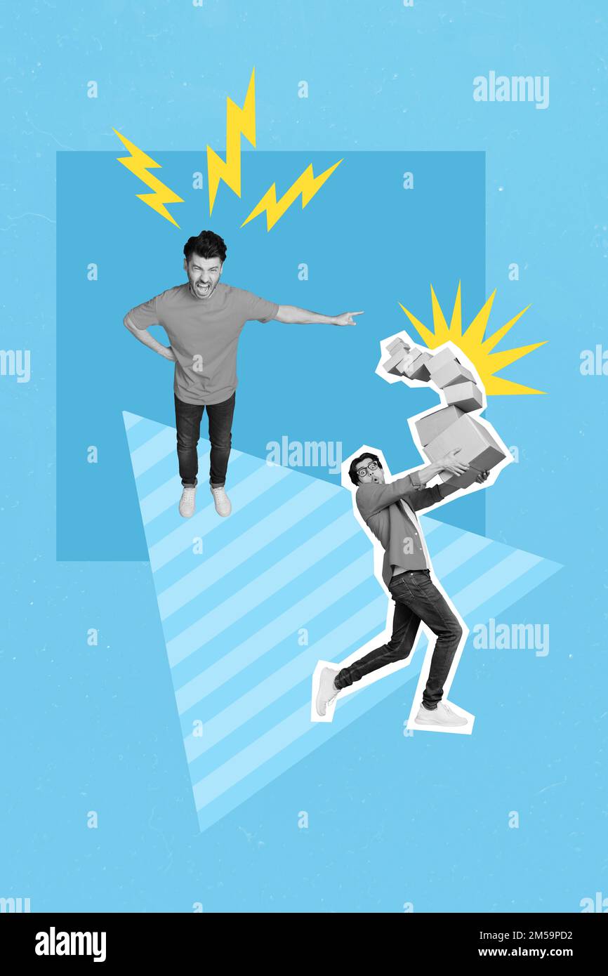 Photo sketch collage graphics artwork picture of angry boss firing ...