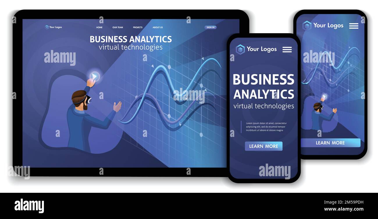 Landing page Isometric Concept business analysis, virtual technologies ... Landing page Isometric Concept business analysis, virtual technologies ...