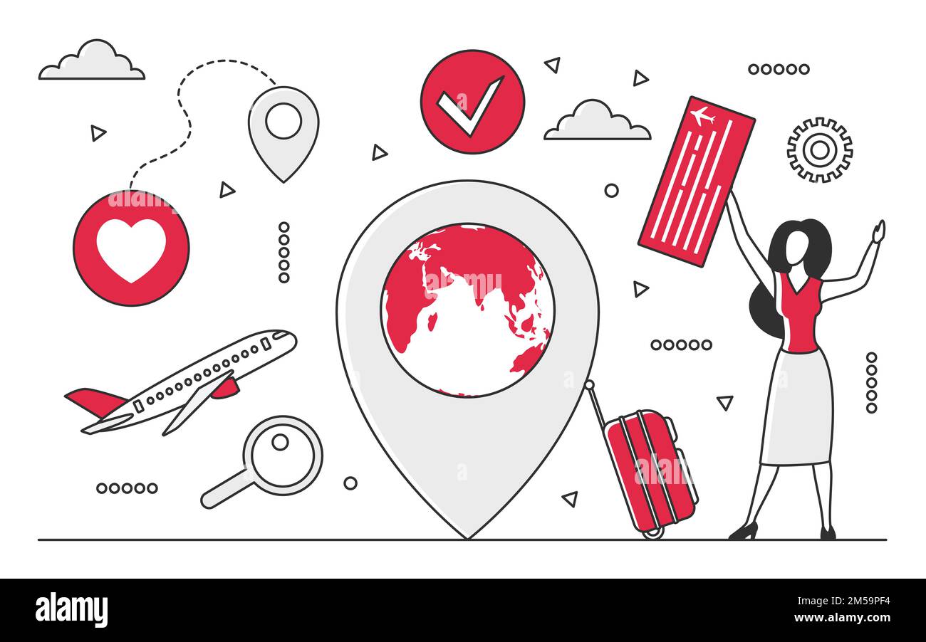 Flight travel destination. Holiday planning, travelling itinerary ...