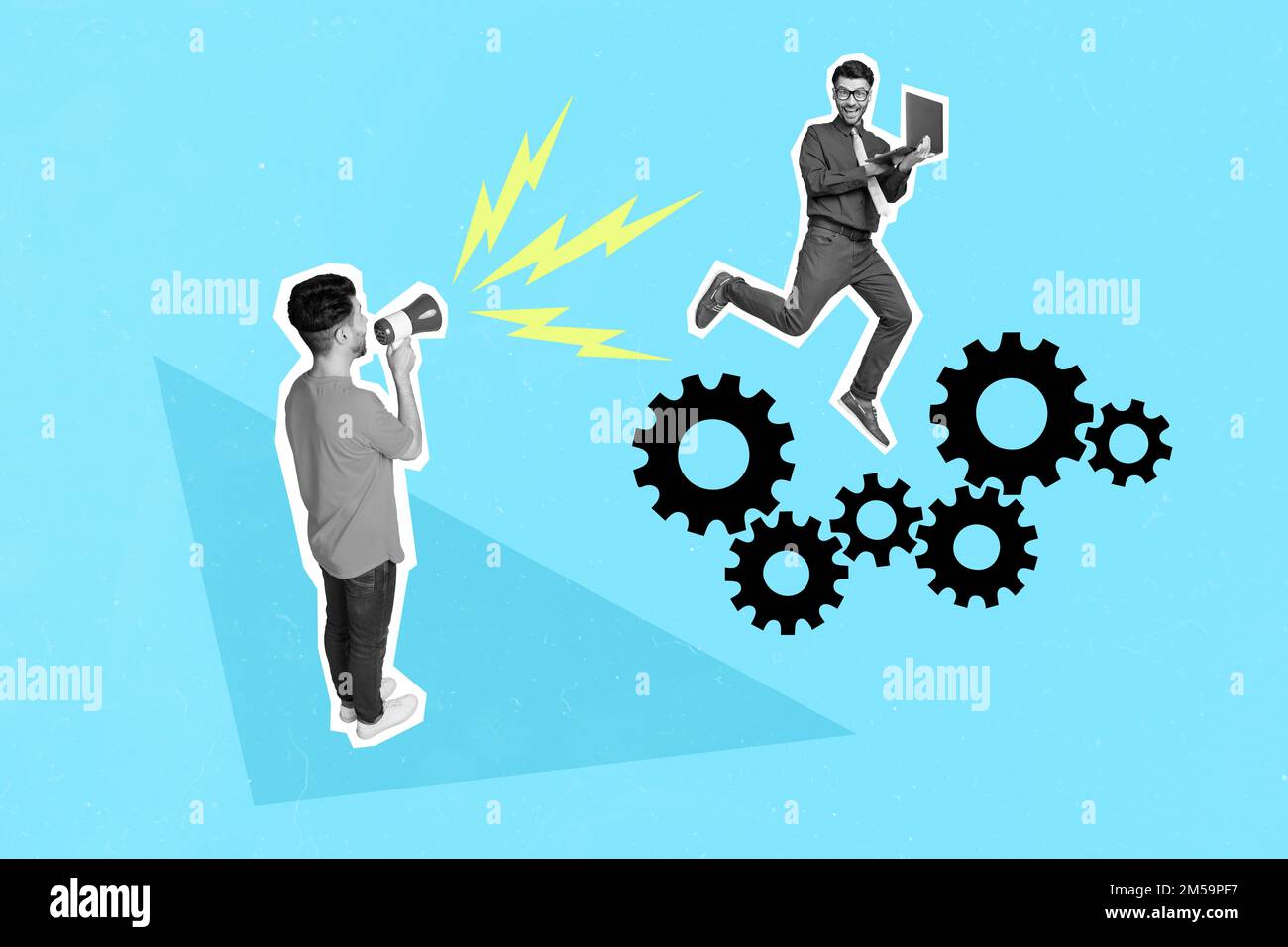 Photo artwork minimal collage picture of loud boss shouting toa ...