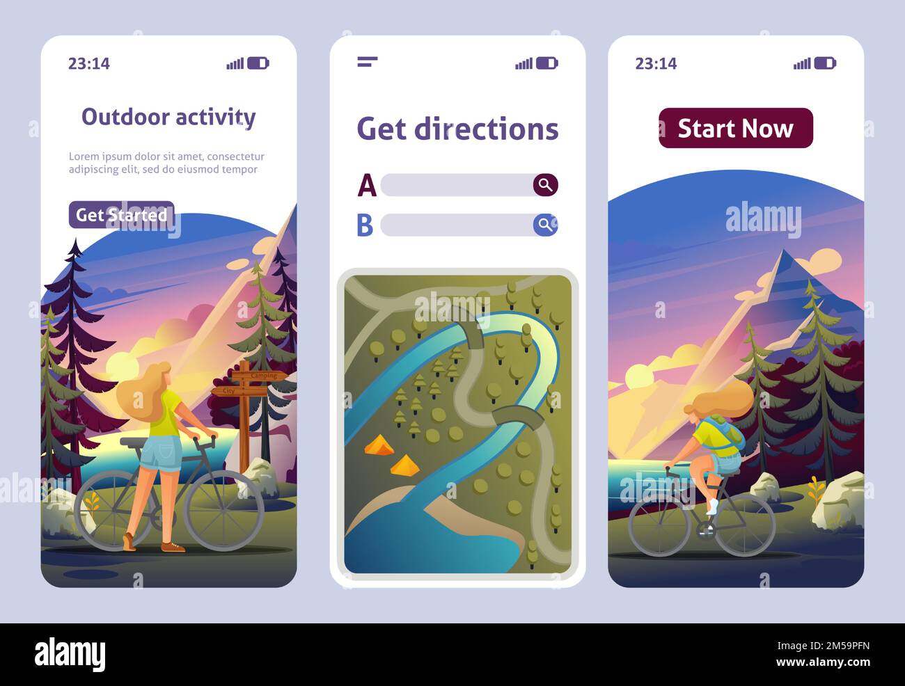 Page Template Mobile App..Active Recreation in the Forest. Choose Route ...