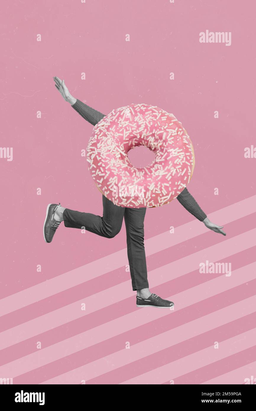 Creative retro 3d magazine collage image of funny funky guy donut ...