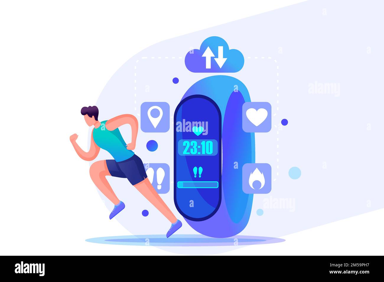 Man athlete uses a Fitness bracelet, properties and performance of the ...