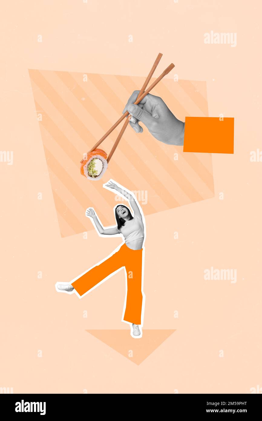 Photo collage cartoon comics sketch picture of carefree funny lady ...