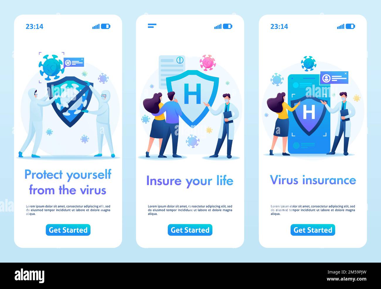 Protect yourself from the virus, health insurance. Flat 2D. Vector ...