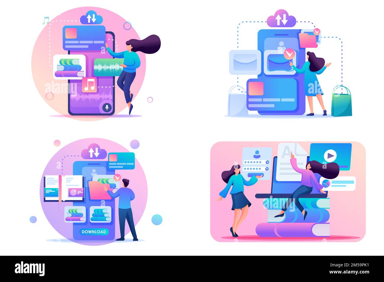 Set 2D Flat concepts Selection of books for learning and recreation ...