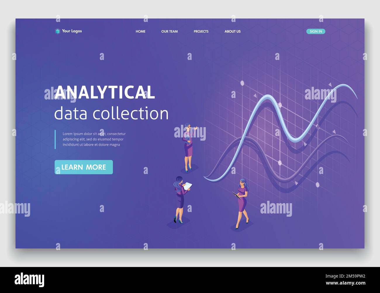 Website Template Landing page Isometric concept analytical data ...