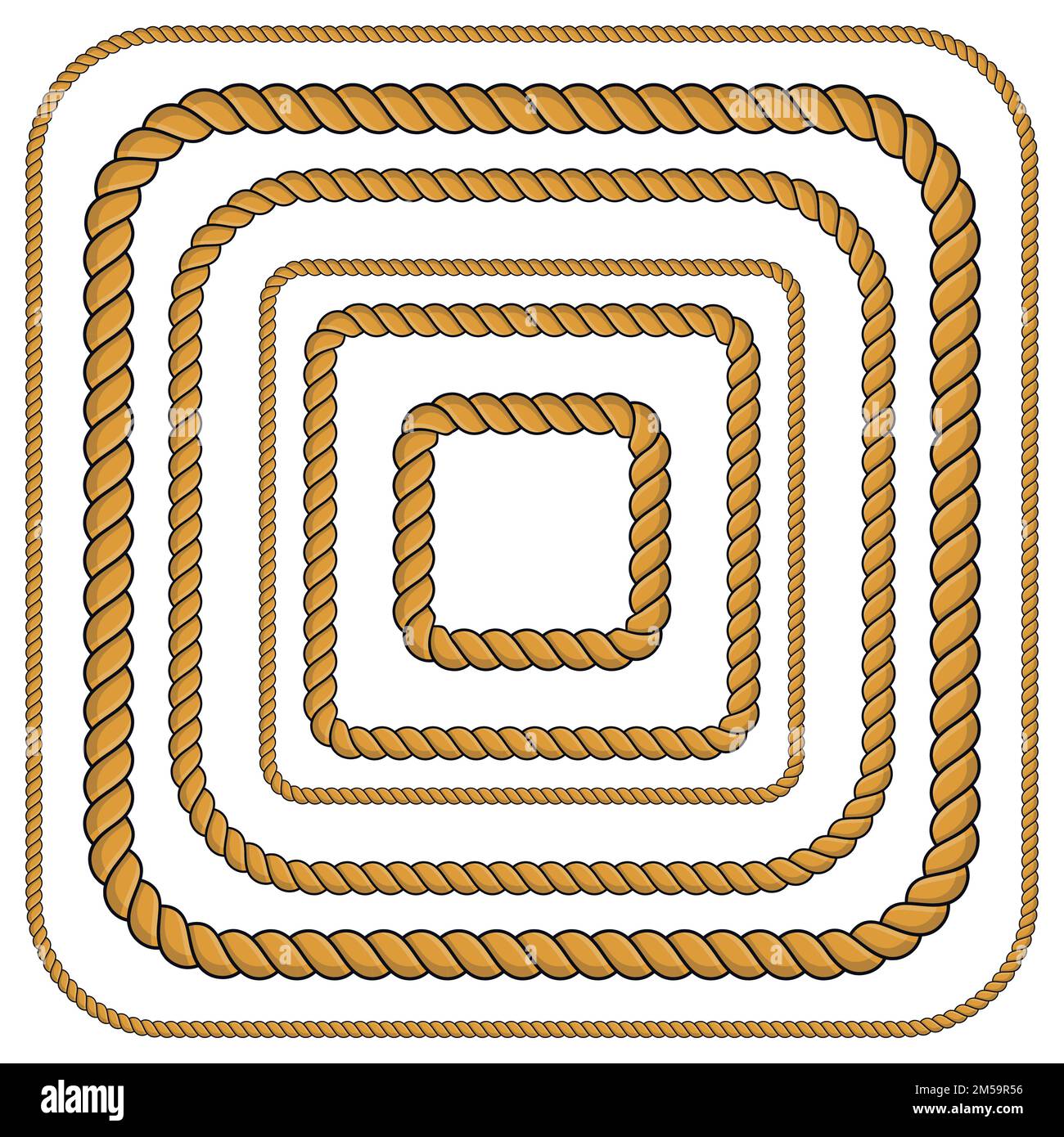 Set of square rope frame isolated on white background Stock Vector ...