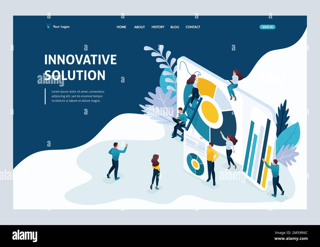 Website Template Landing page Isometric concept young entrepreneurs ...