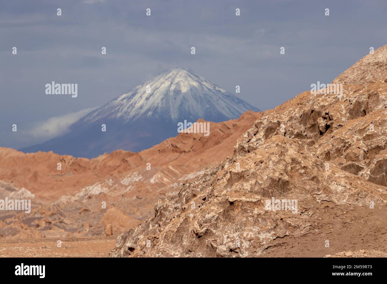 Volcano Lascar in Chile covered by snow seen from Atacama, the driest ...