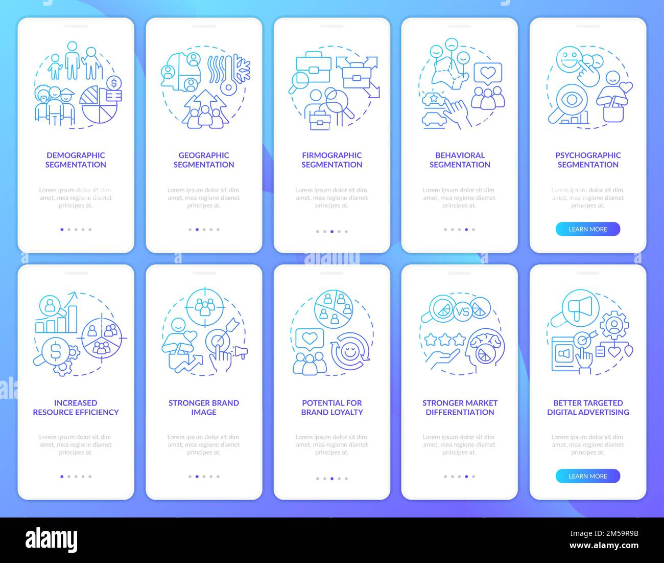 Market Segmentation Blue Gradient Onboarding Mobile App Screen Set Stock Vector Image And Art Alamy