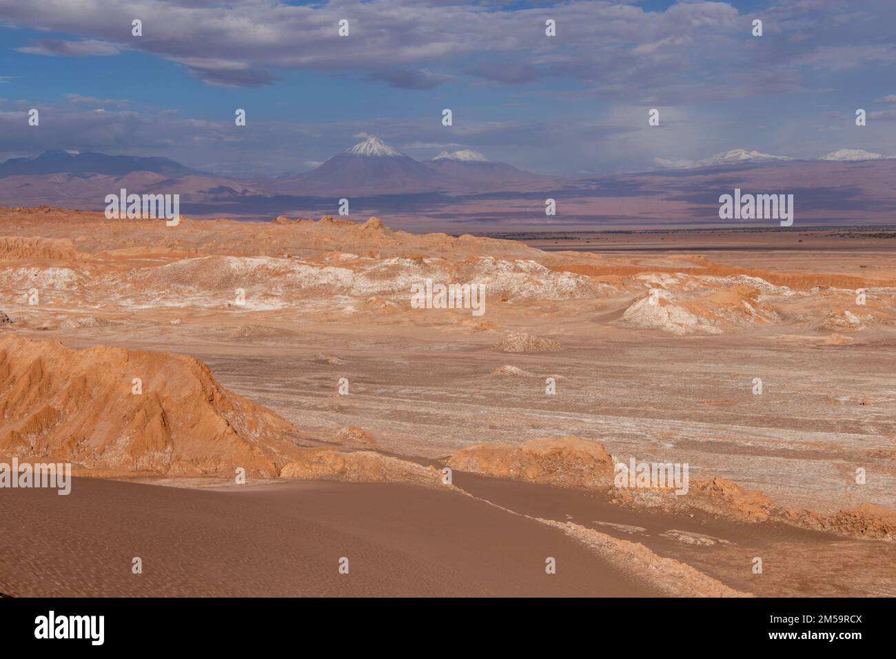 Volcano Lascar in Chile covered by snow seen from Atacama, the driest ...