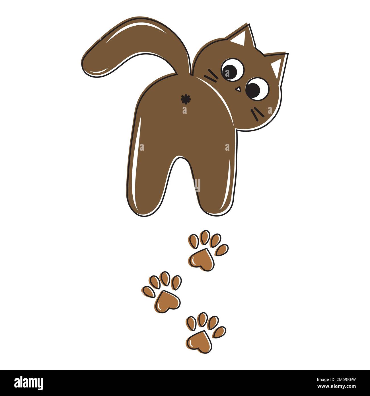 Cute cat left a paw print, color vector illustration in cartoon style ...