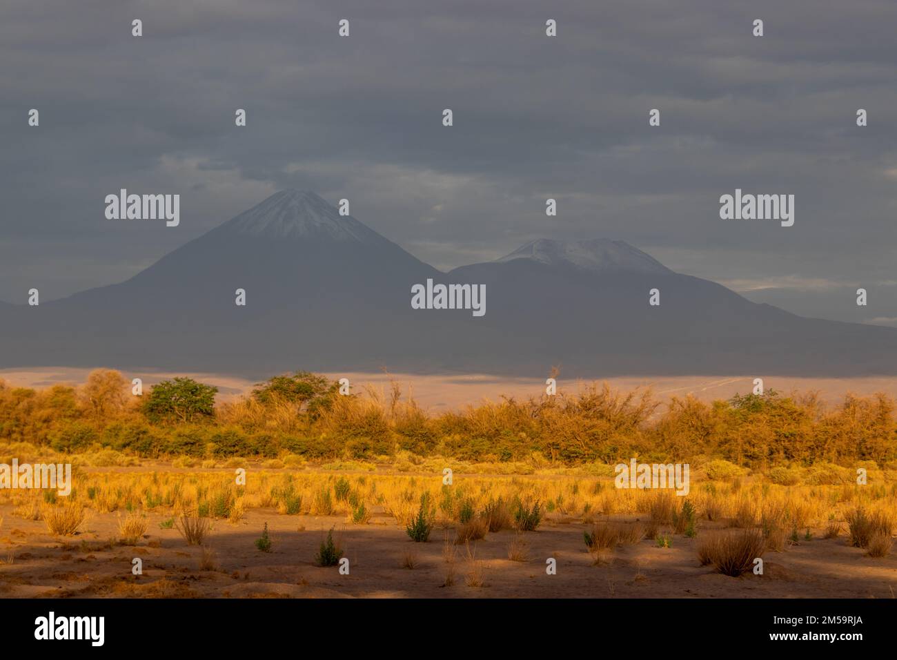 Sunset over the Vallecito valley in Atacama desert in Chile, the dryest ...