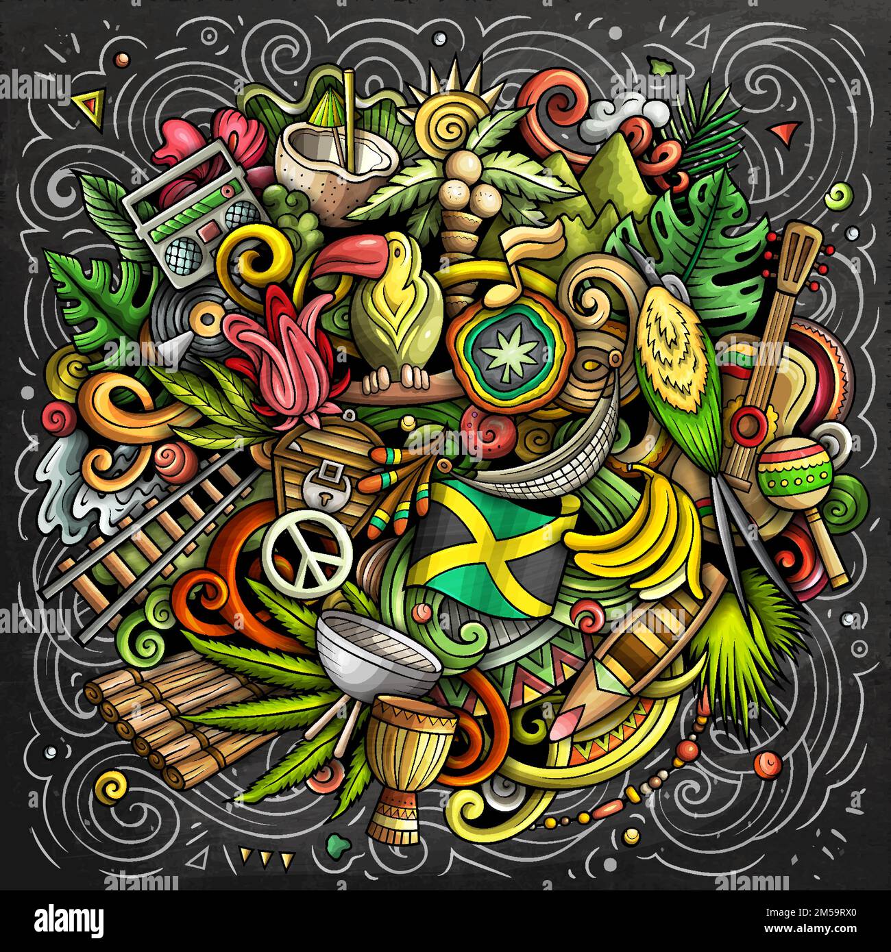 Jamaican cartoon doodle illustration. Funny Jamaica design Stock Vector ...