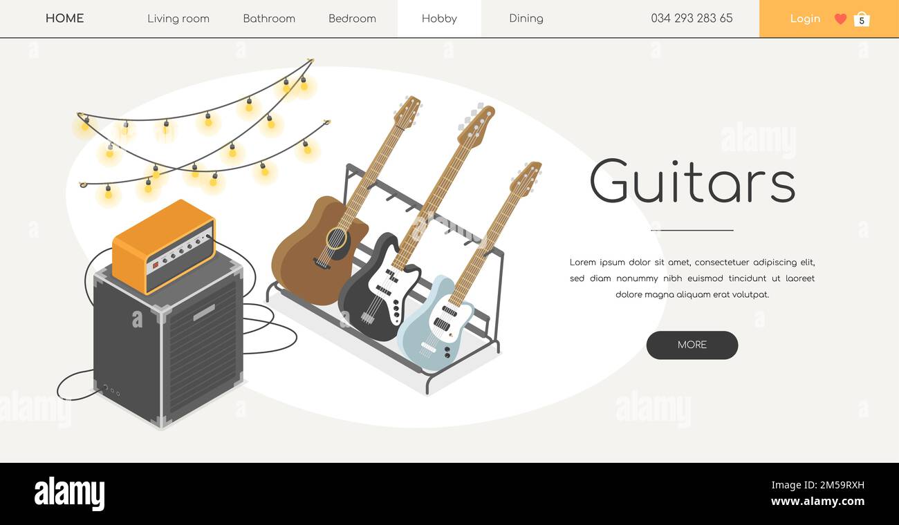 Electric and acoustic guitars - line design style isometric web banner ...