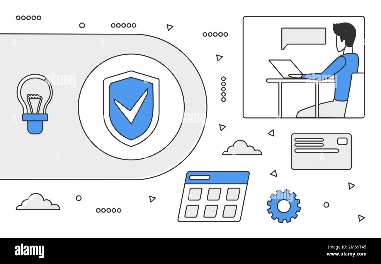 Digital protection policy. Cyber privacy, internet safety, confidential data vector monocolor ...