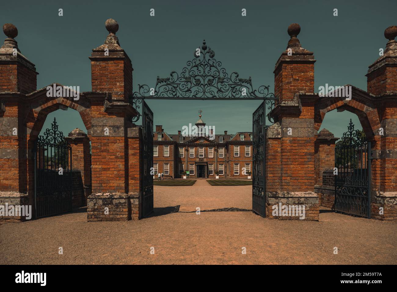 The opened gates lead to the Hanbury Hall building before the blue ...