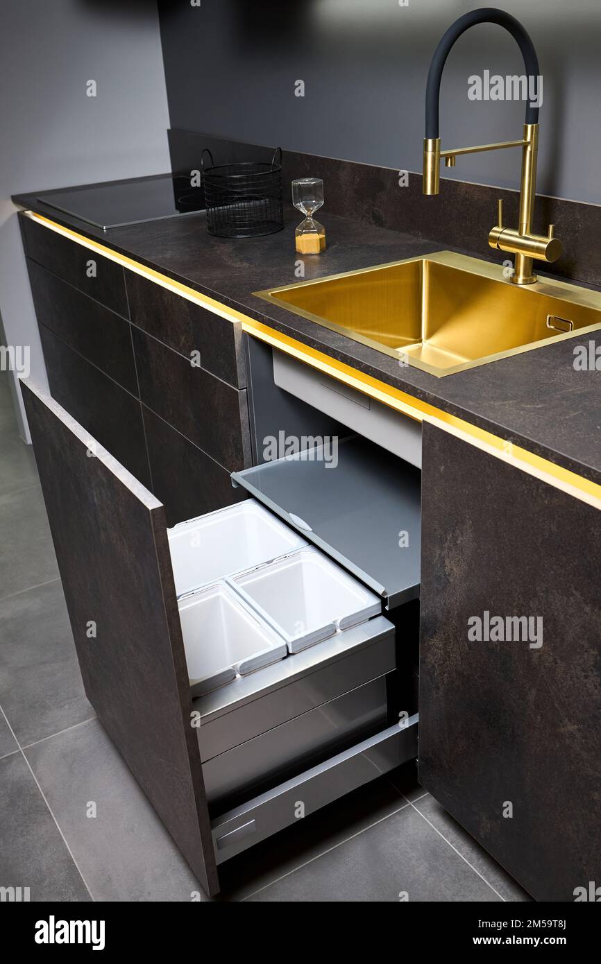 Kitchen waste bin cabinet. Pull out kitchen drawer for waste bin ...