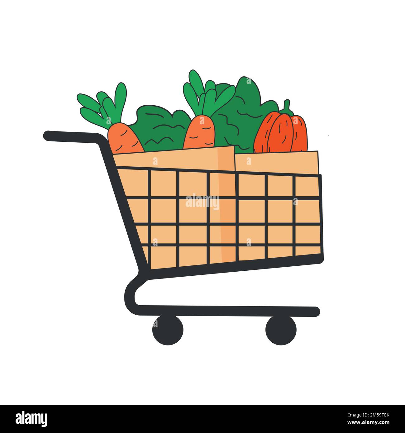 A cart with vegetables in paper bags. Vector flat illustration Stock ...
