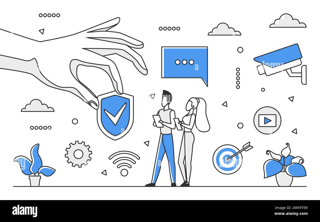 Cctv control system. Video security, digital monitoring technology vector monocolor illustration ...