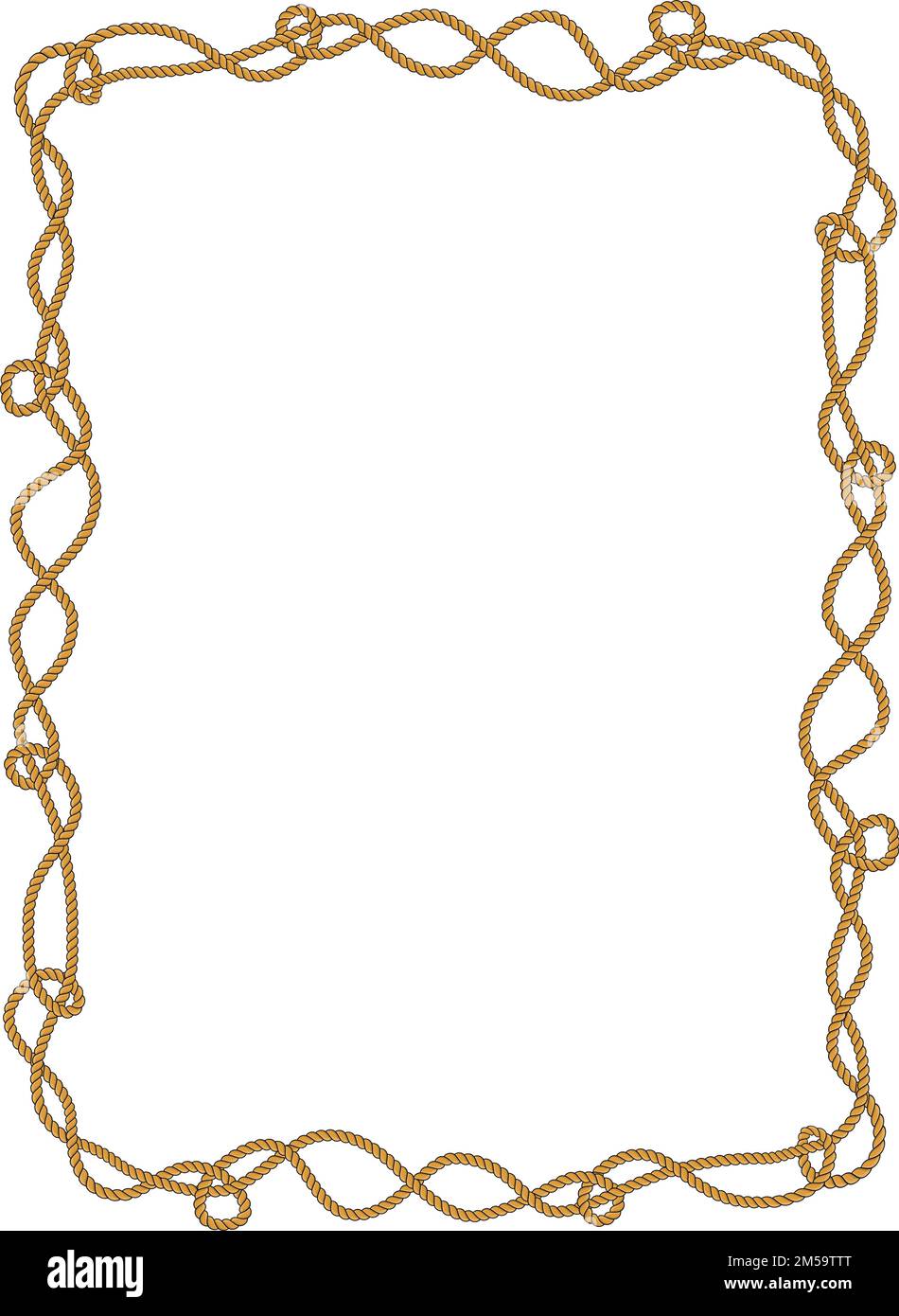 Rectangular frame made of tangled rope isolated on white background ...