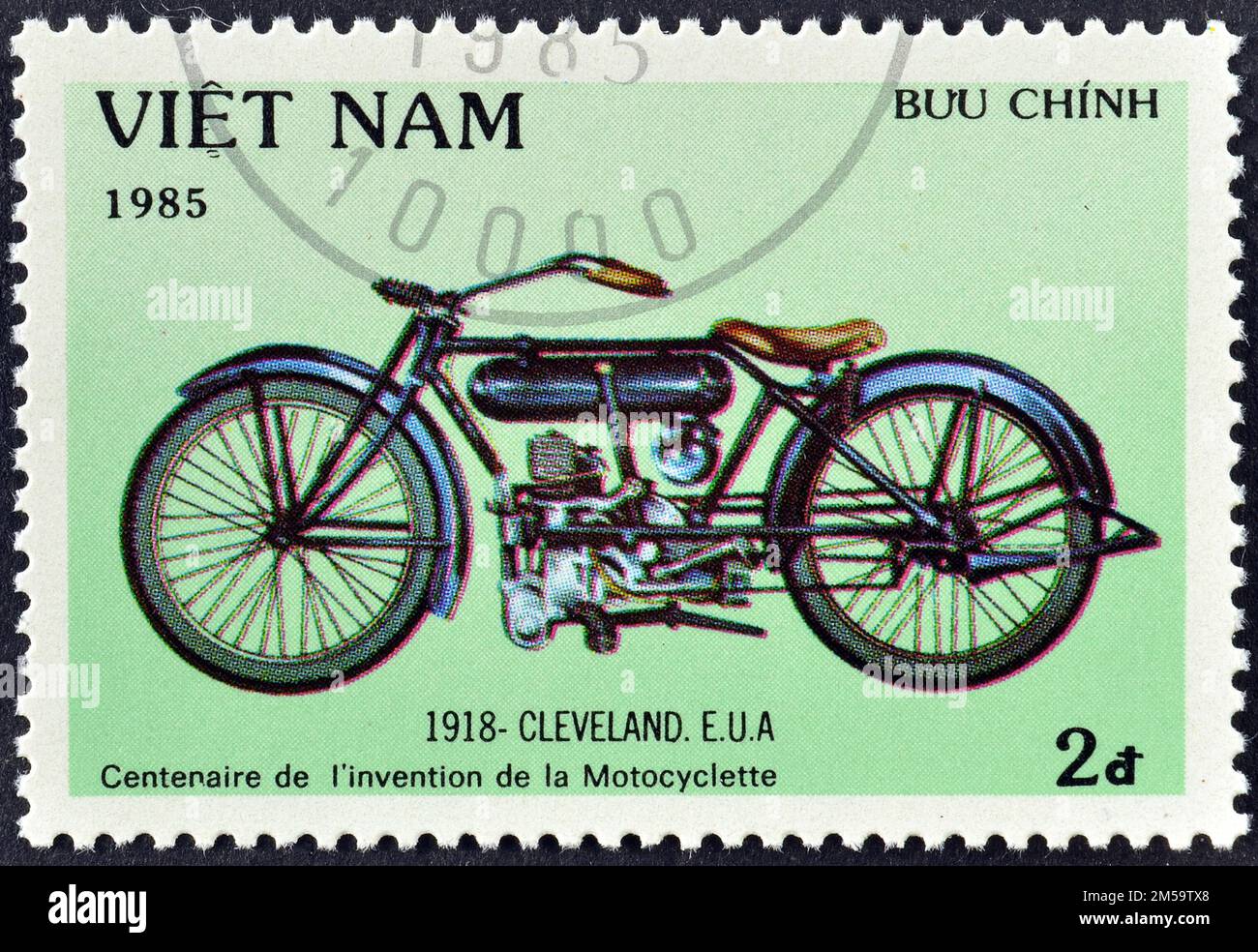 Cancelled postage stamp printed by Vietnam, that shows 1918 Cleveland ...