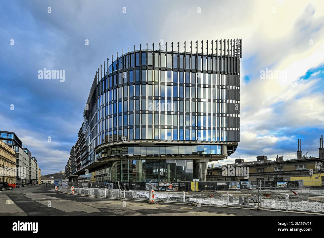 Ongoing construction of the office building with retail space near ...